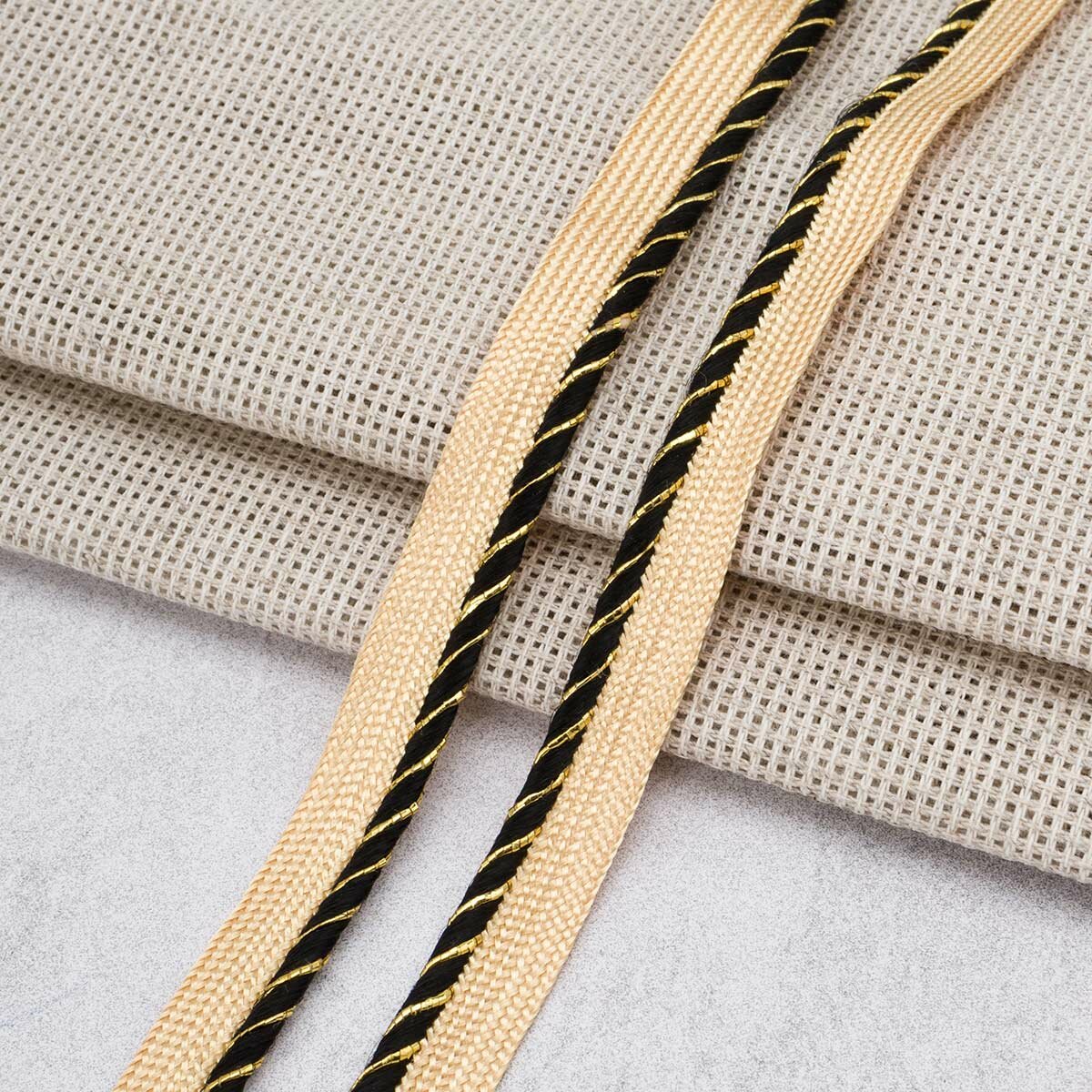 Кант декоративный с люрексом для шитья и рукоделия, 1.1 см * 27,43 м, цвет золотистый/черный
