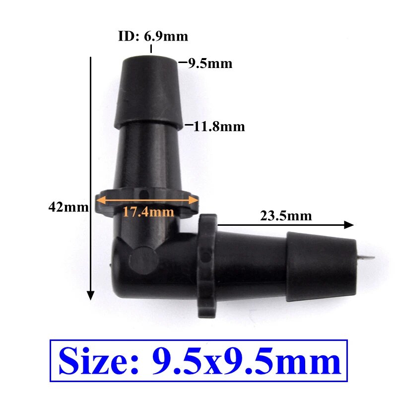 SgooHan Черные локтевые соединители из полипропилена 2.4~11.1 мм 9.5x9.5mm, 5 Pieces