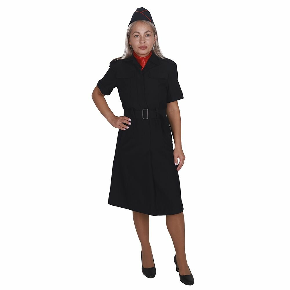 Платье летнее (женская форма) уставное нового образца (приказ 777) для сотрудниц Полиции МВД (Министерства Внутренних Дел). Короткие рукава, темно синяя ткань габардин.