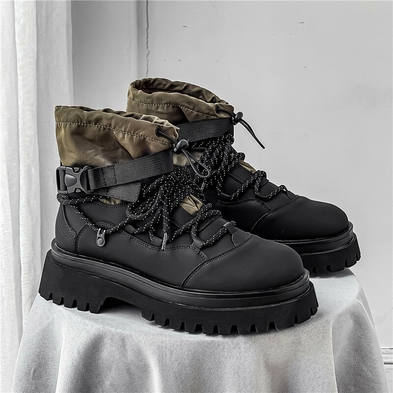JYL Обувь мужская Осенняя для походов Мартенские ботинки кожа/black green
