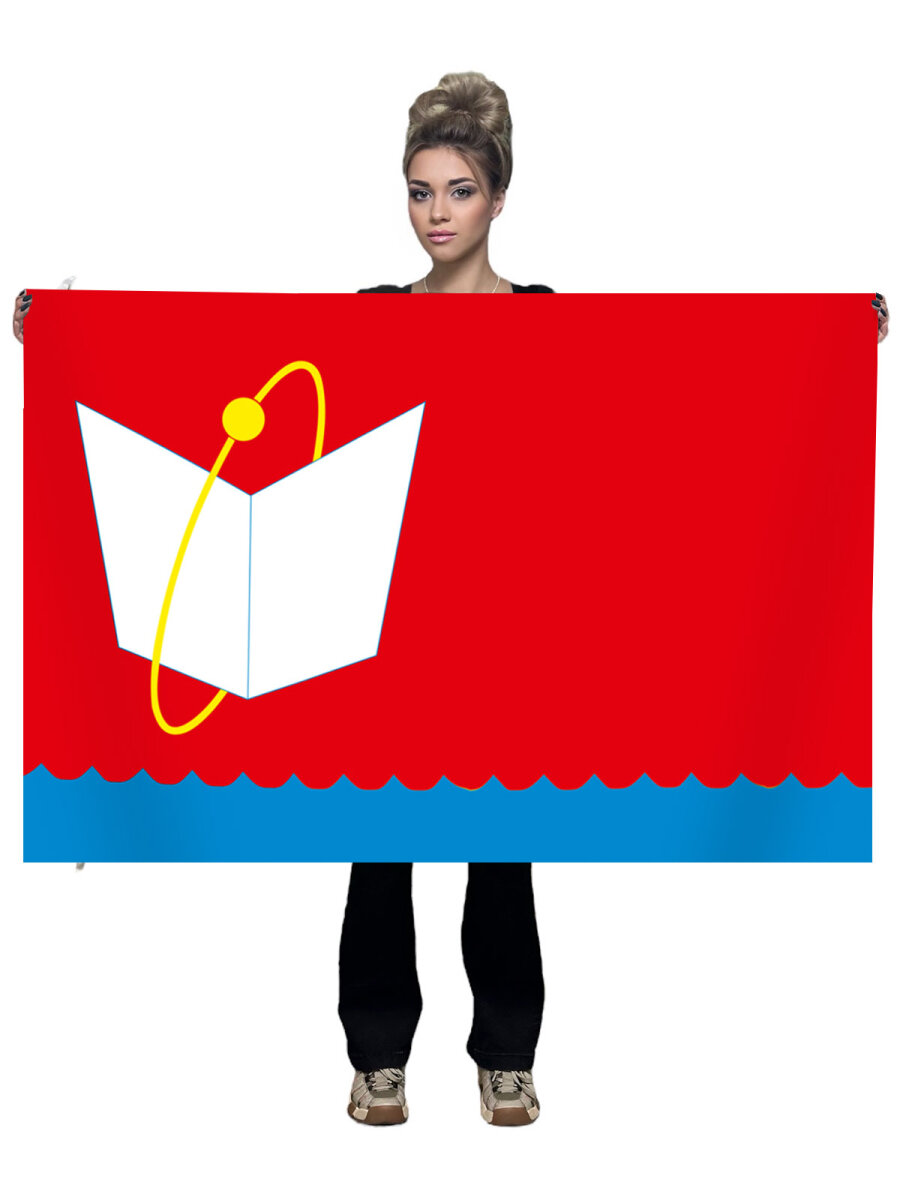 Флаг Фрязино Московской области; размер: флага 90х135см; материал: полиэфирный шелк