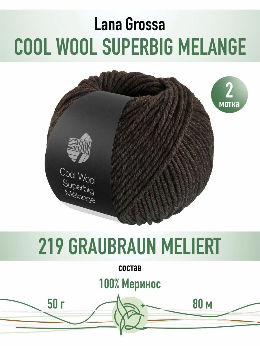 Пряжа для вязания Lana Grossa Cool Wool Superbig Melange (219) 2 мотка по 50 г/80 м