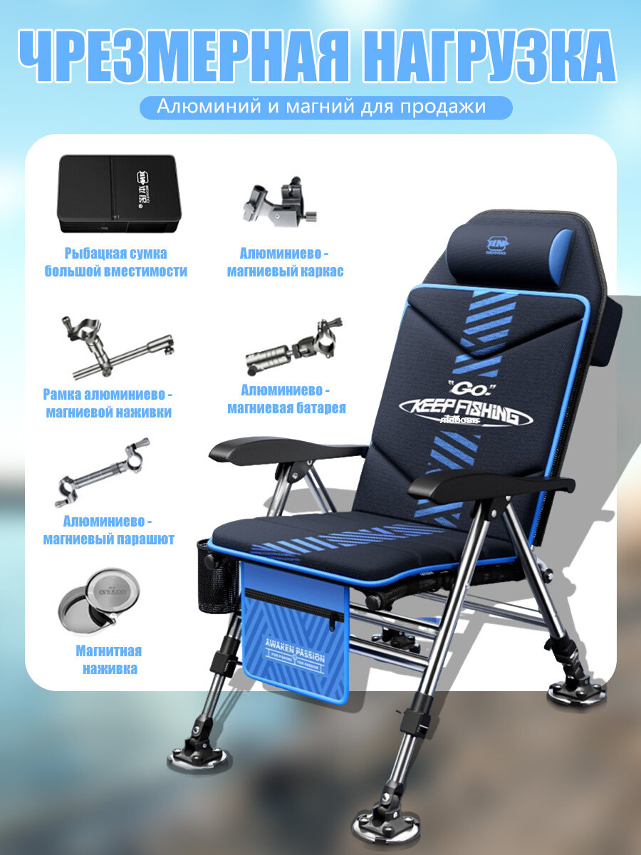 Удобное складное кресло для рыбалки и пикника с регулируемым спинкой и эргономичным дизайном, легкое и портативное, идеально активного отдыха на природе.