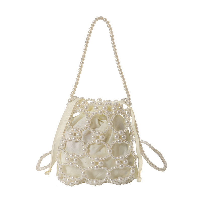 Корейская версия ручной работы бисерная полая сумка для телефона 2024 летняя плетеная сумка через плечо в стиле Chanel высококачественная модная сумка с жемчугом