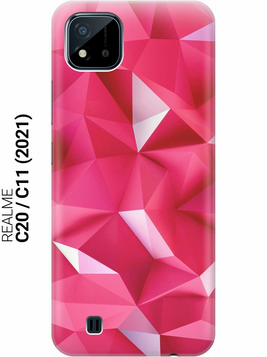 Силиконовый чехол на realme C20, C11 (2021), Рилми С20, С11 (2021) с принтом "Малиновые ромбы"