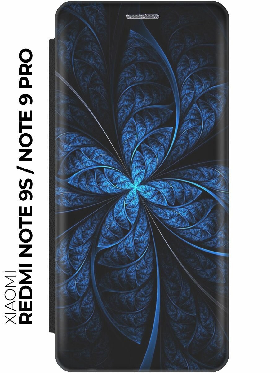 Чехол-книжка Темно-синяя абстракция на Xiaomi Redmi Note 9s / Note 9 Pro / Сяоми Редми Ноут 9с / Ноут 9 Про черный