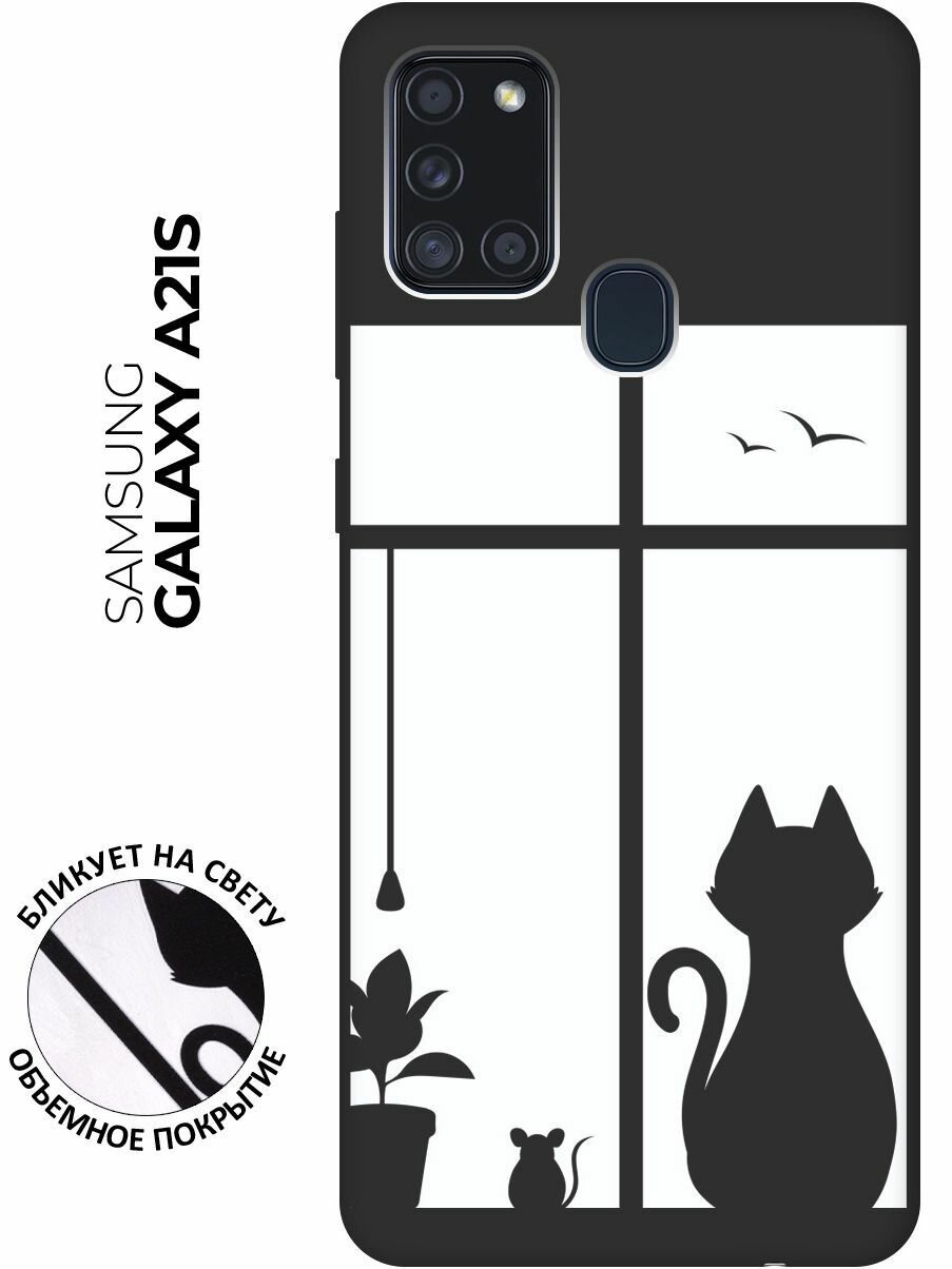 Чехол - накладка Soft Sense для Samsung Galaxy A21s с 3D принтом "Cat and Mouse" черный