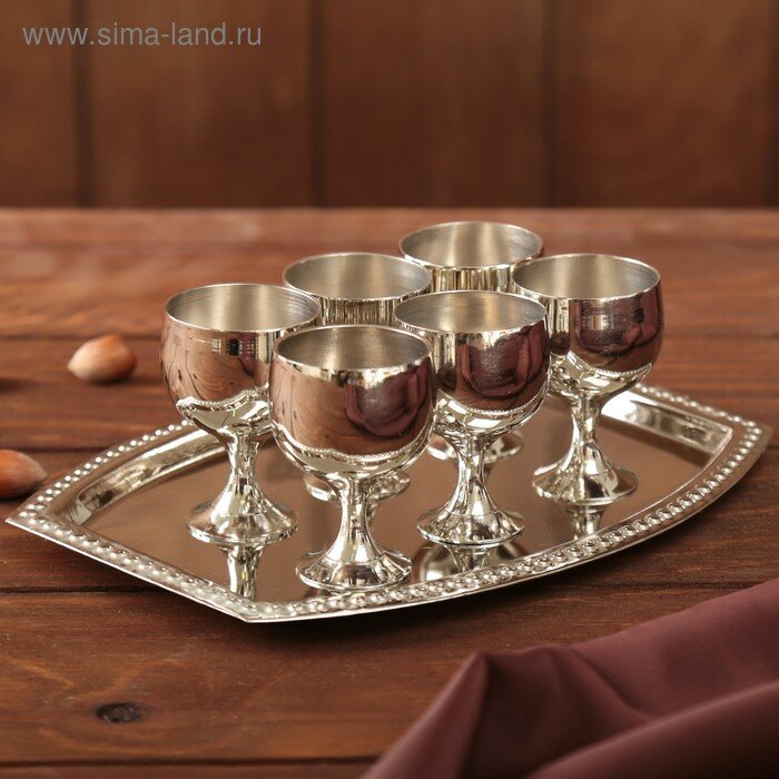 Набор рюмок на подносе, 24×17 см, 6 шт.