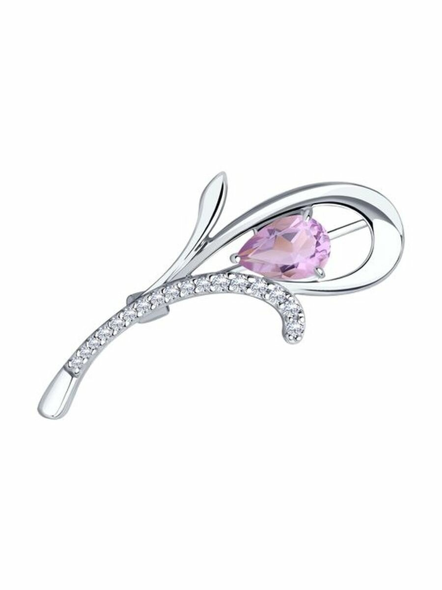 Брошь, серебро, 925 проба, родирование, аметист