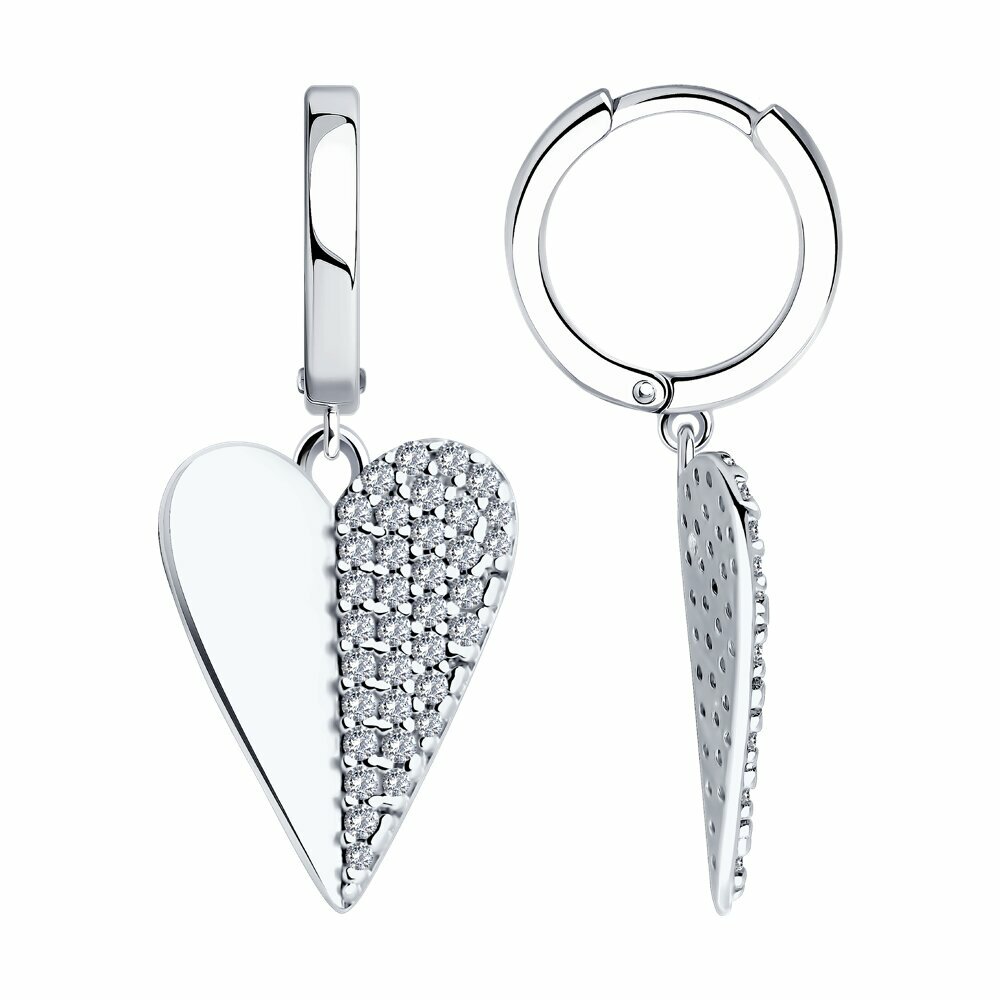 Серьги конго, серебро, 925 проба, родирование, фианит