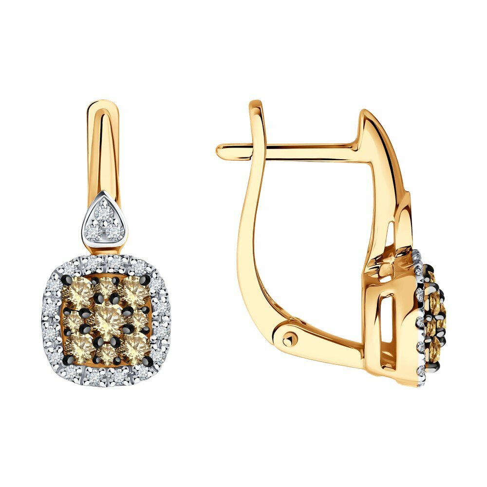 Серьги, красное золото, 585 проба, бриллиант