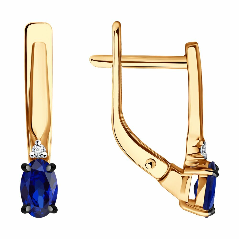 Серьги, красное золото, 585 проба, бриллиант, сапфир