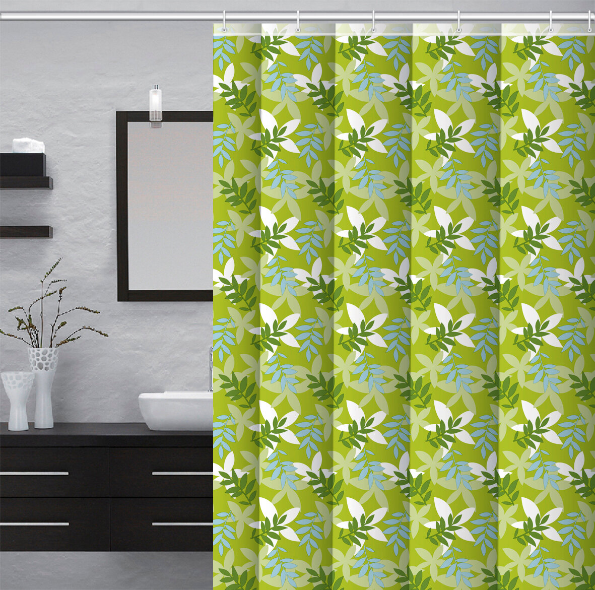 Штора для ванной комнаты Zalel YE 4239А 180x180 см Peva, зеленая, листья