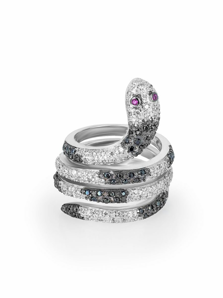 Кольцо на фалангу, серебро, 925 проба, родирование, рубин синтетический, фианит