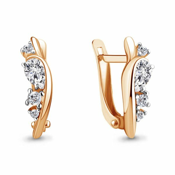 Серьги, красное золото, 585 проба, фианит