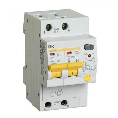 Выключатель дифференциальный IEK (63 А, 1 фаза, MAD10-2-063-C-030)