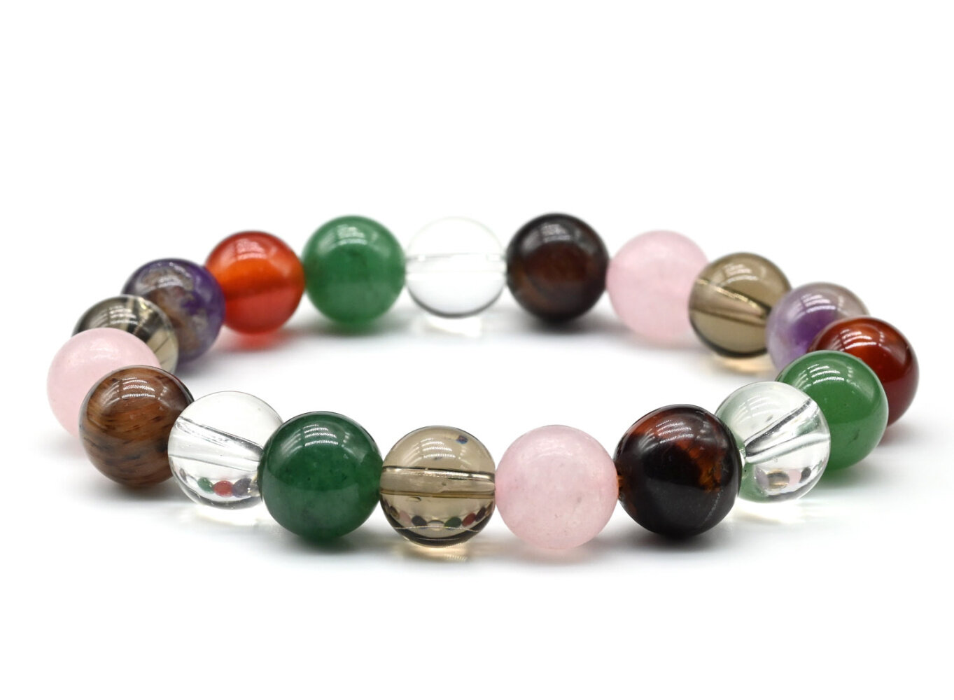 Браслет, хризопраз, раухтопаз, аметист, кварц, сердолик, горный хрусталь, тигровый глаз