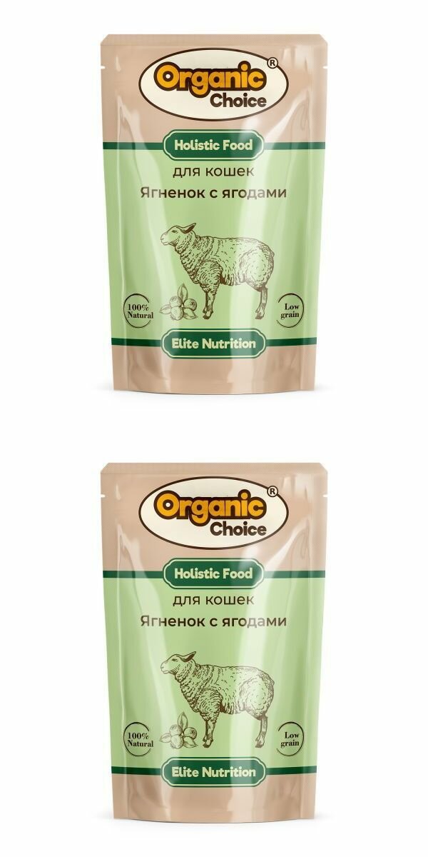 Organic Сhoice полнорационный консервированный корм для кошек, пауч, ягненок с ягодами в соусе 85 г, 2 шт