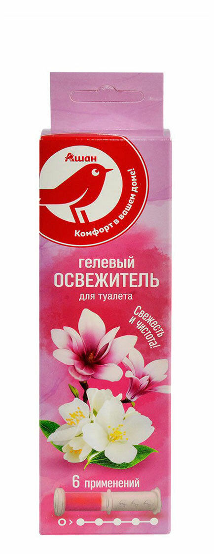 Гелевый освежитель для туалета ашан Красная Птица Цветы с дозатором, 6 дисков