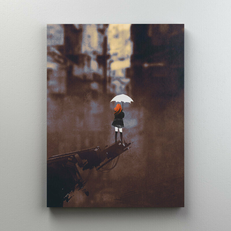 Интерьерная картина на холсте "Рыжая на обрыве с зонтом" размер 30x40 см