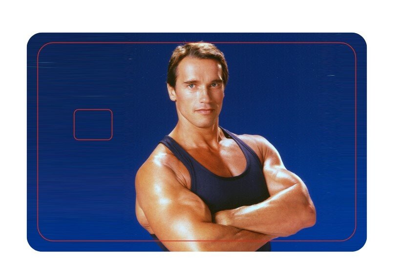 Наклейка на банковскую карту, стикер на карту, маленький чип, мемы, приколы, комиксы, стильная наклейка, Арнольд Шварценеггер