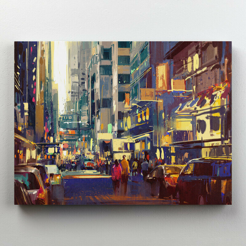 Интерьерная картина на холсте "Красочная картина, гуляющих людей" размер 30x22 см