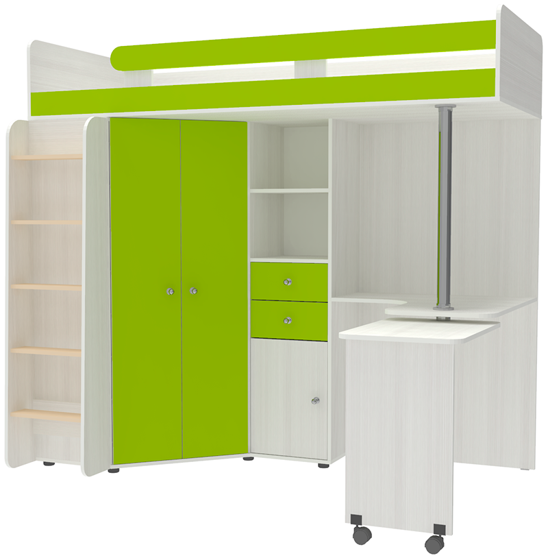 М85 кровать чердак Белое Дерево Лайм