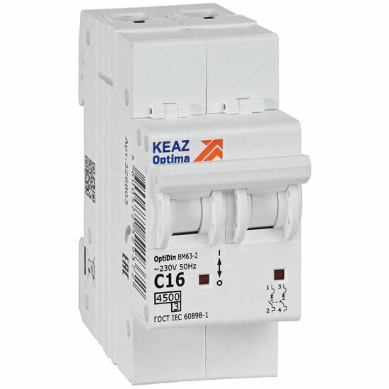 Автоматический выключатель Кэаз OptiDin BM63-2C16-4,5-УХЛ3, 326803