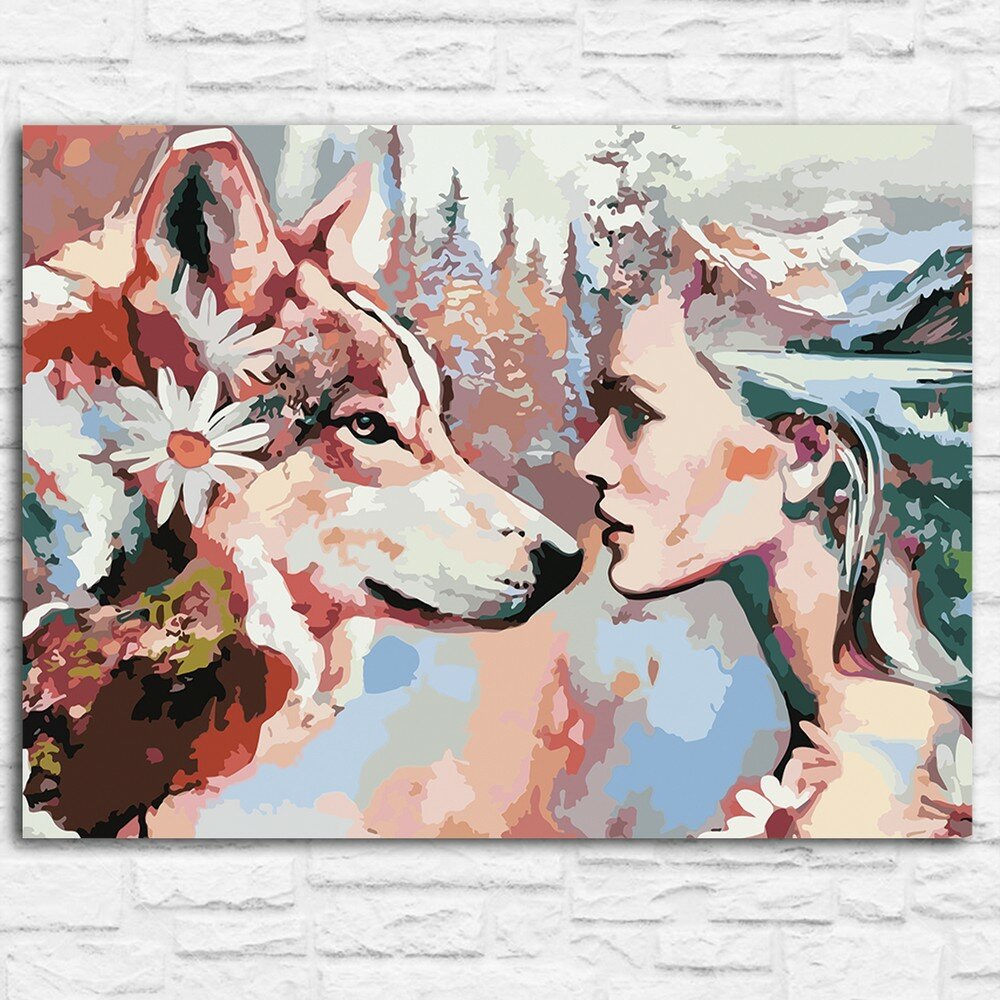 Картина по номерам на холсте девушка и волк (природа, животные, любовь) - 12629 Г 60x80