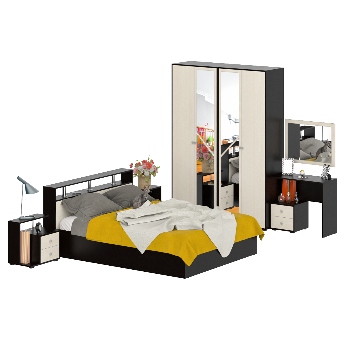 Спальня СВК Камелия № 2 Венге/Дуб Лоредо Размеры: Высота 2200мм Глубина 2000мм Ширина 1600мм