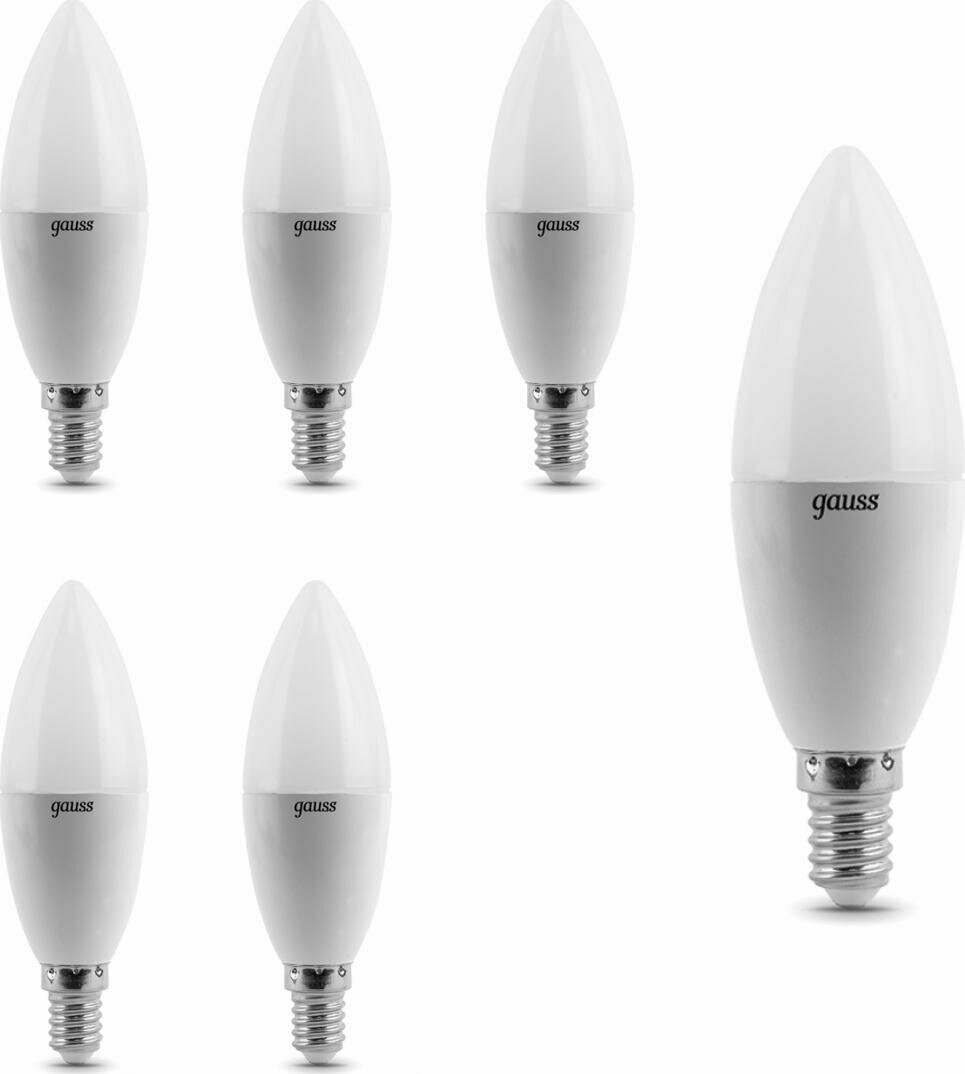 Светодиодная лампа Gauss Black 6.5W эквивалент 60W 3000K 520Лм E14 свеча (комплект из 5 шт)