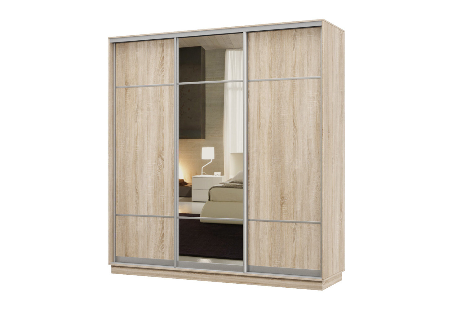 Шкаф-купе 3-дверный Hoff Практик 58, напольный, 240х220х60 см, для одежды, ЛДСП/зеркало, цвет дуб сонома