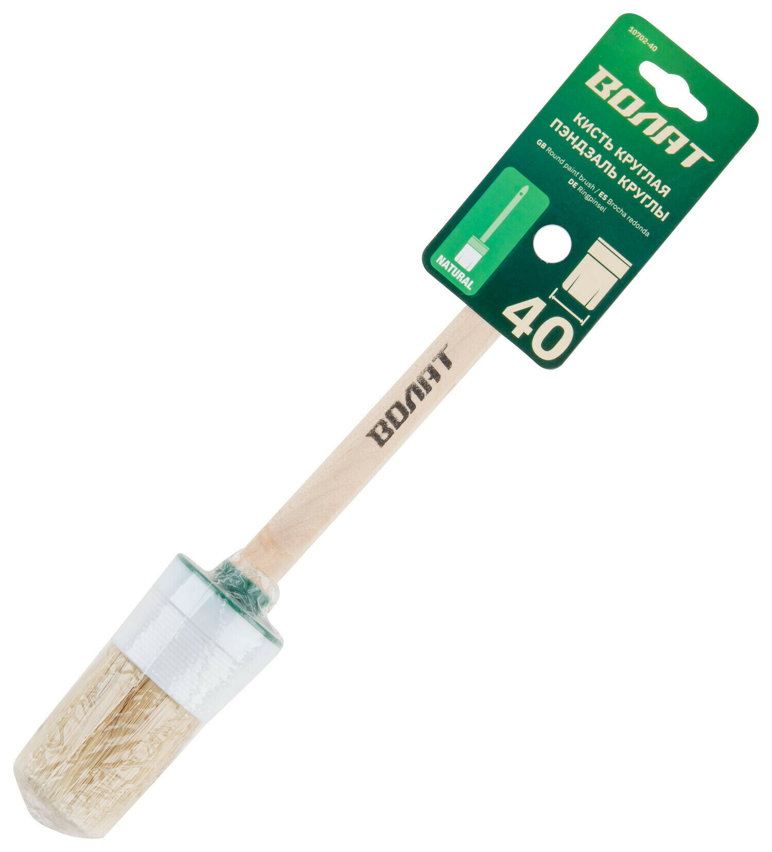 Кисть малярная круглая волат №10 10702-40 40 мм, для ЛКМ на масляной основе, густых лаков, олифы, эмалей