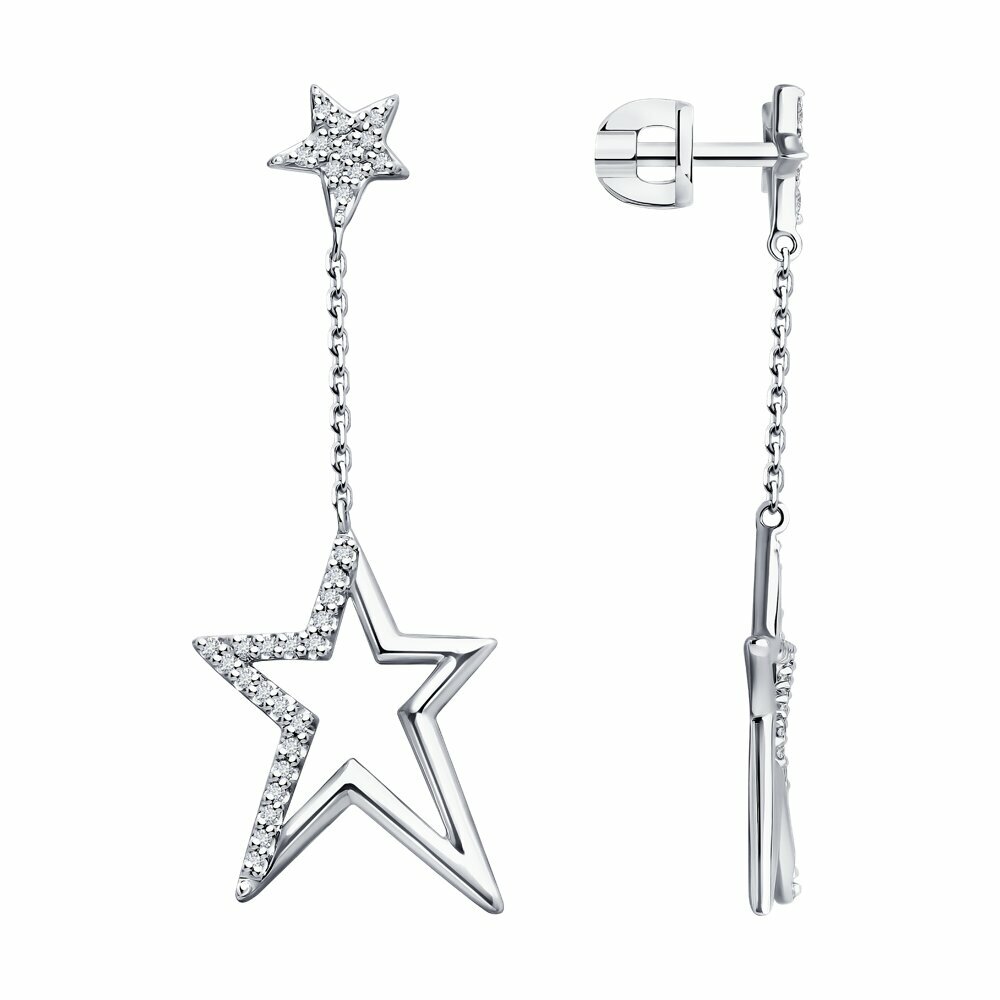 Серьги пусеты, белое золото, 585 проба, бриллиант