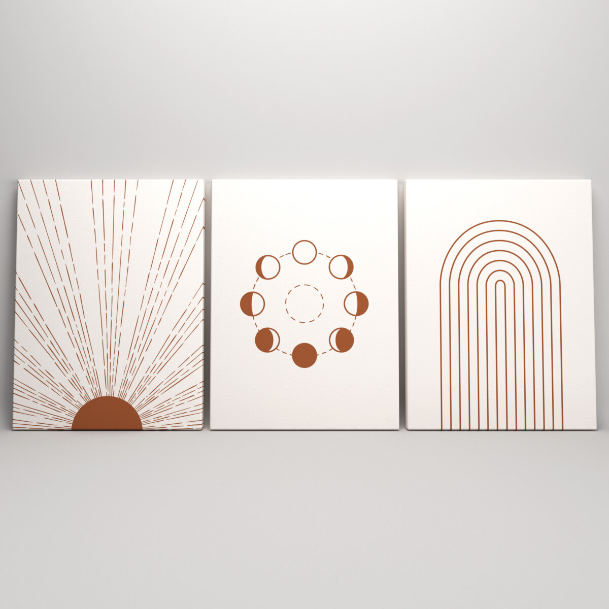 Набор картин на холсте (коллекция интерьерных постеров) "Геометрические узоры" в скандинавском стиле, с деревянным подрамником, размер 45x60 см, 3 шт.