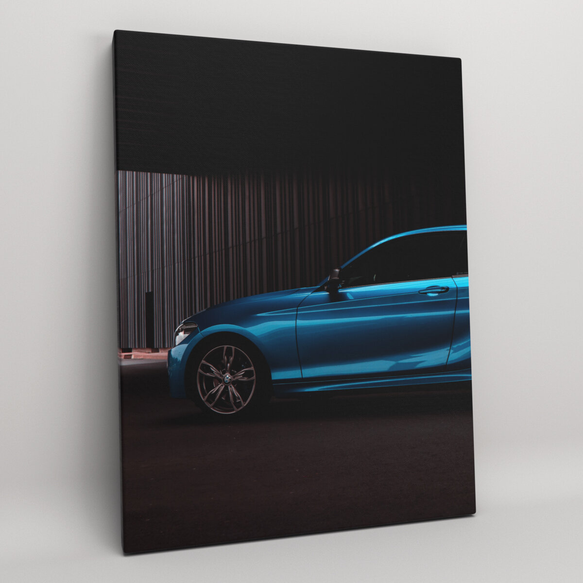 Картина на холсте (интерьерный постер) "BMW M3 F80 - БМВ МЗ Ф80 голубой", с деревянным подрамником, размер 45x60 см
