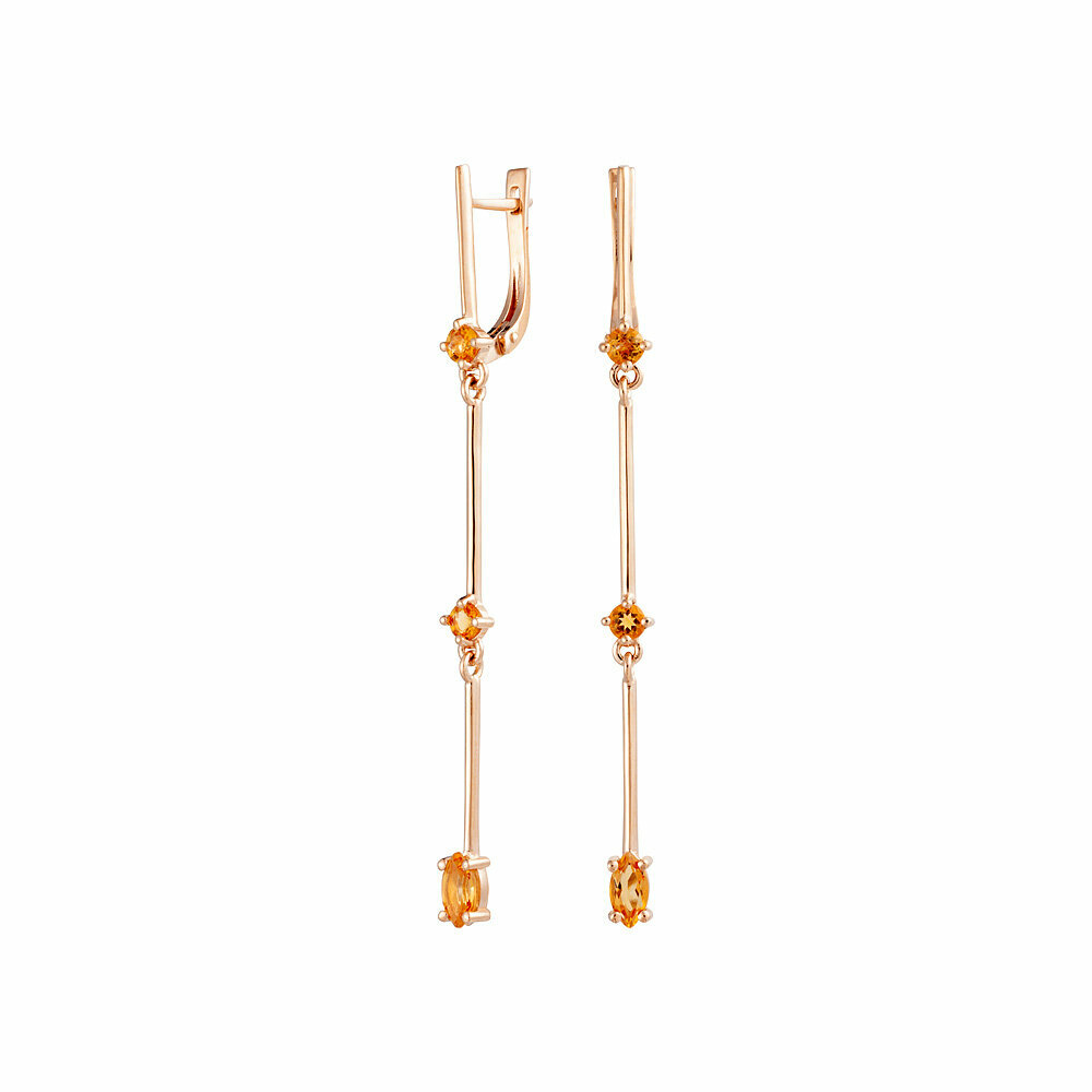 Серьги, красное золото, 585 проба, цитрин