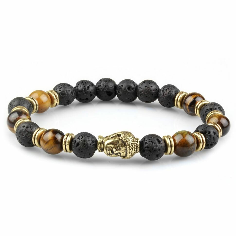 Браслет, вулканическая лава, тигровый глаз