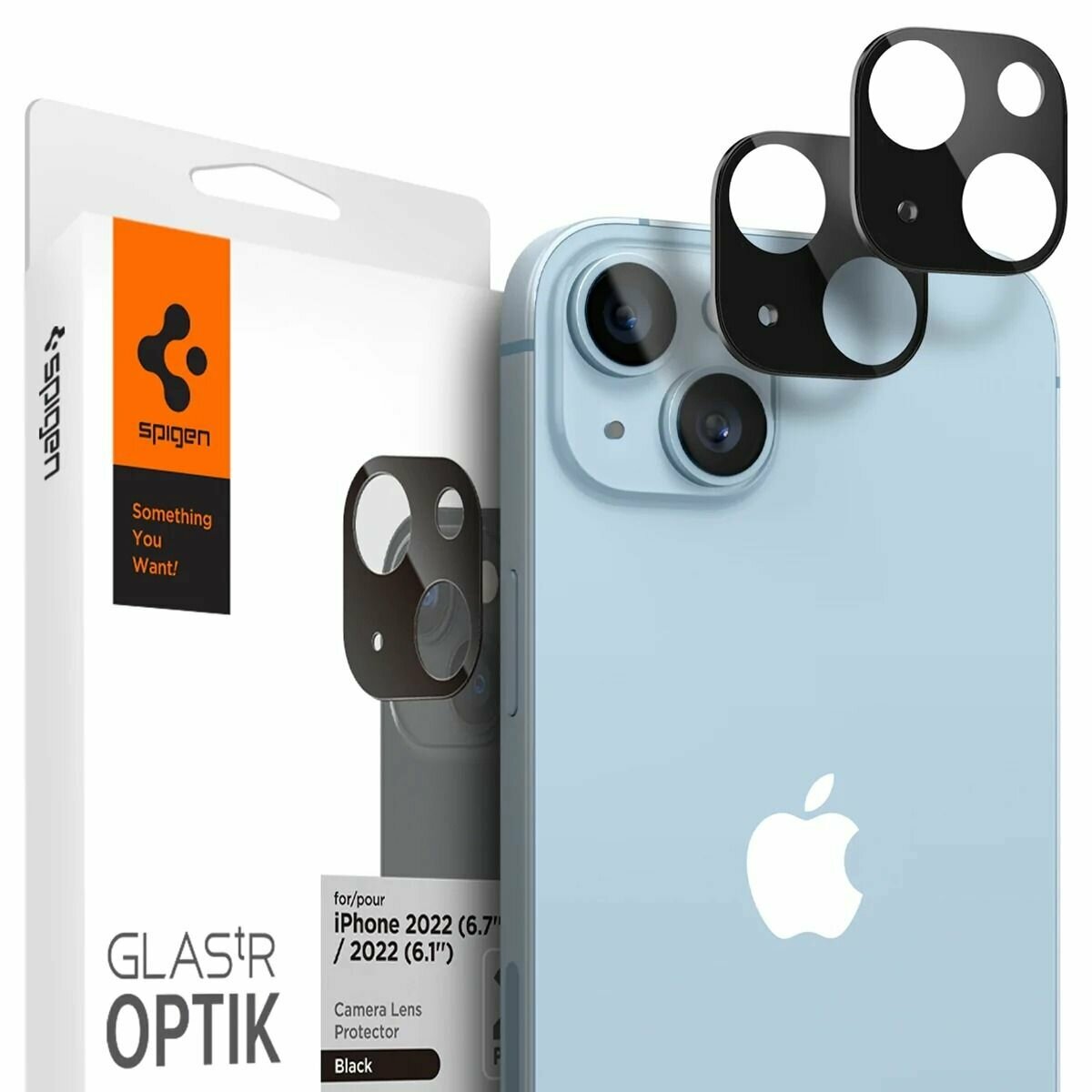 Защитное стекло для камеры Spigen на Apple iPhone 14/14 Plus (AGL05274) Optik Lens Protector 2 шт / Спиген стекло для Айфон 14, прочное, олеофобное покрытие, черное