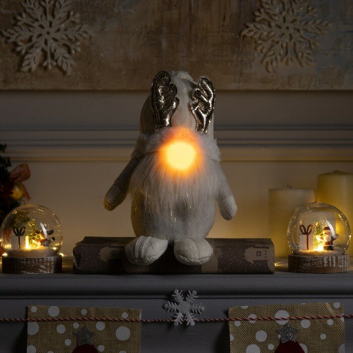 Светодиодная фигура Гном белый 20 24 10 см, текстиль, батарейки AG10 3 (в комплекте), свечение тёплое белое