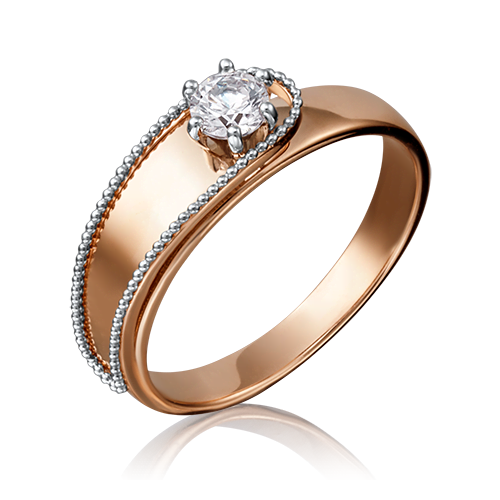 Кольцо, комбинированное золото, 585 проба, фианит