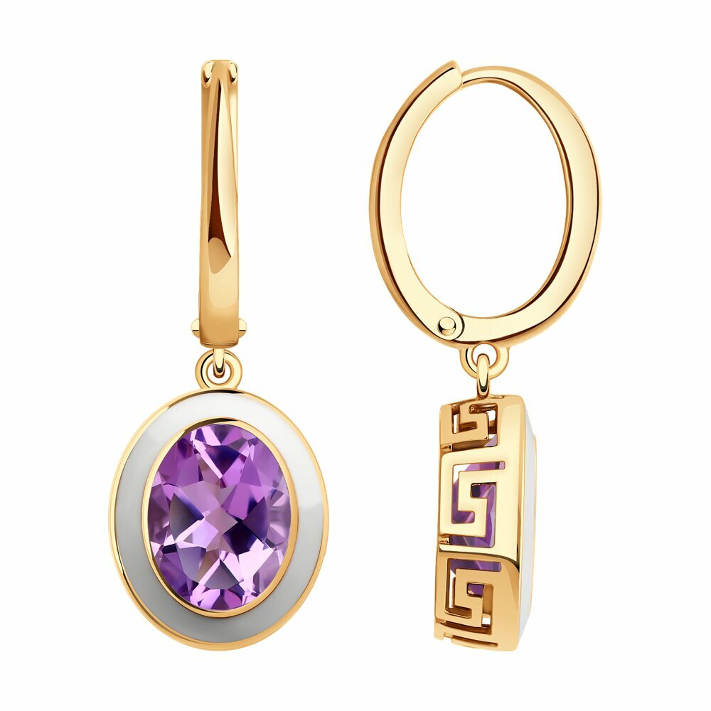 Серьги конго, красное золото, 585 проба, аметист, эмаль