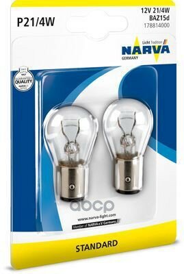 Лампа 12V P21/4W BAZ15d блистер (2шт.) NARVA Narva арт. 178814000