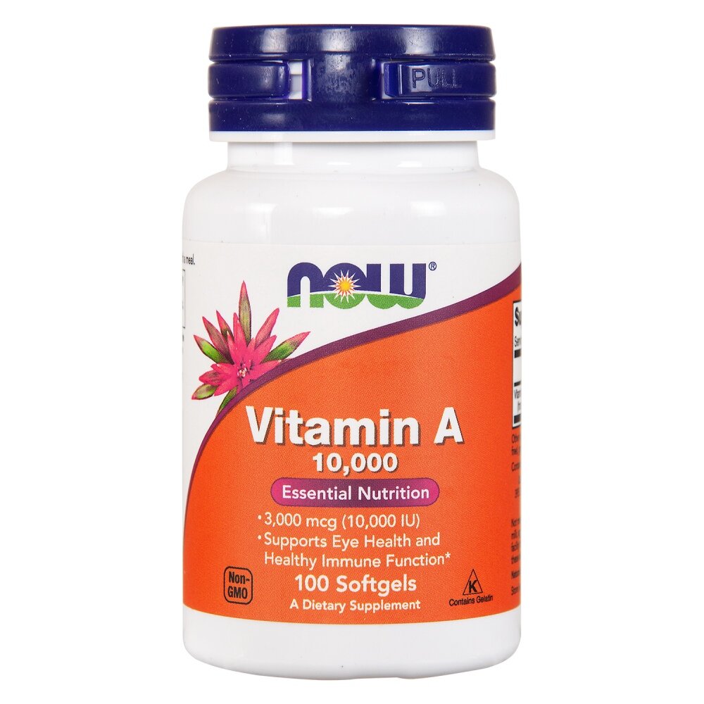 NOW Vitamin A, 10000 МЕ / 100 капсул гелевых
