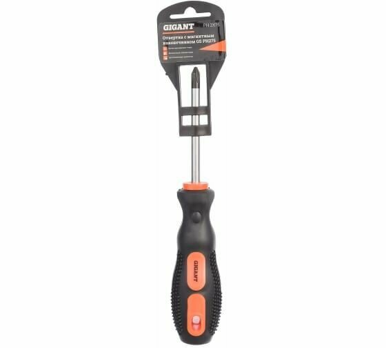 Отвертка крестовая короткая Gigant PH2x75 с магнитным наконечником GS PH275
