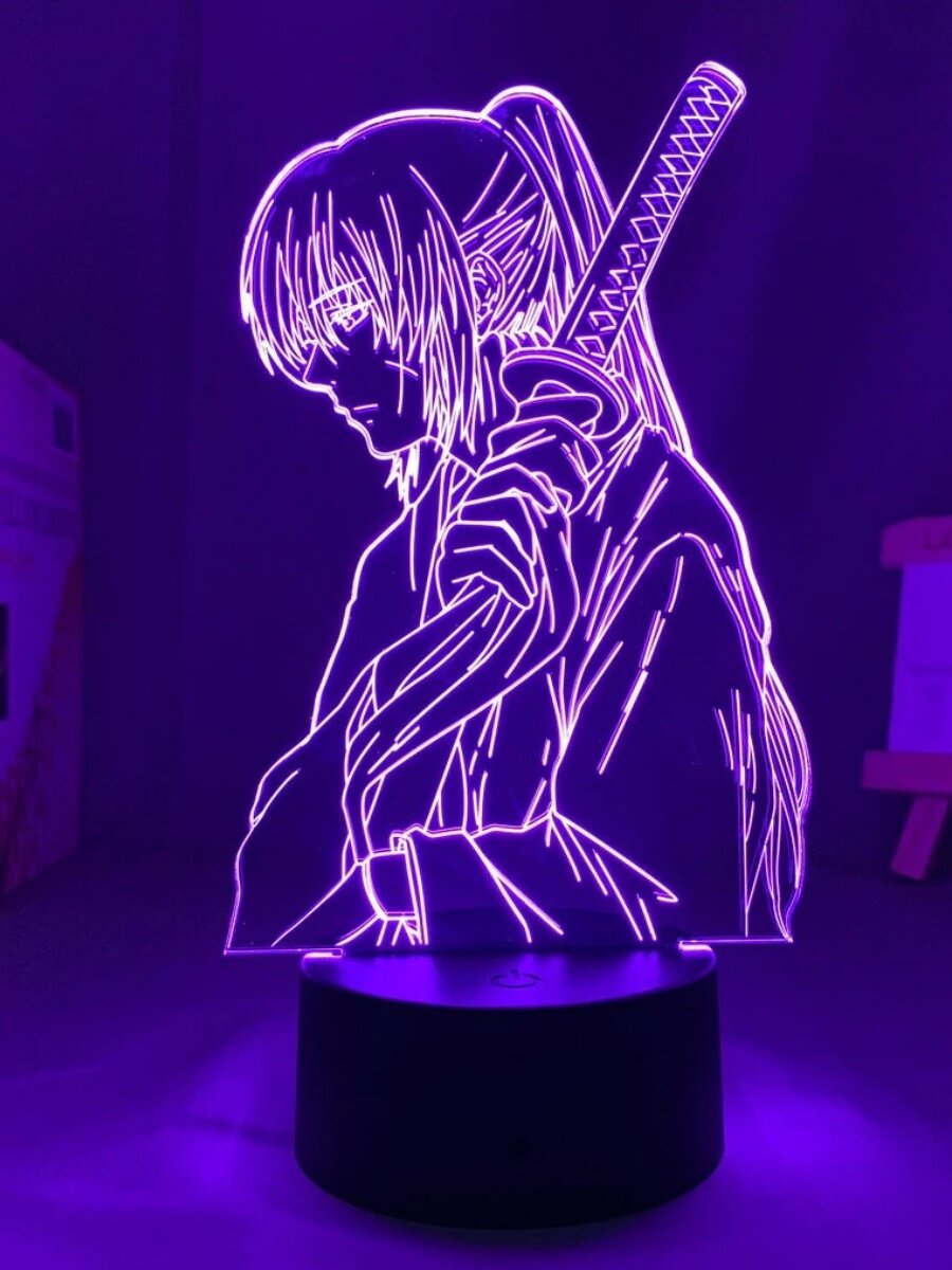 Ночник Аниме Бродяга Кэнсин, Самурай Икс - Anime Rurouni Kenshin. Подарок фанату аниме и манги — декор в комнату с любимыми персонажами, в стиле отаку и японской анимации.