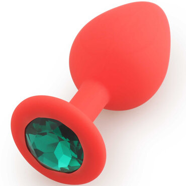 Play Secrets Silicone Butt Plug Medium, красный/темно-зеленый Средняя анальная пробка, из силикона с кристаллом