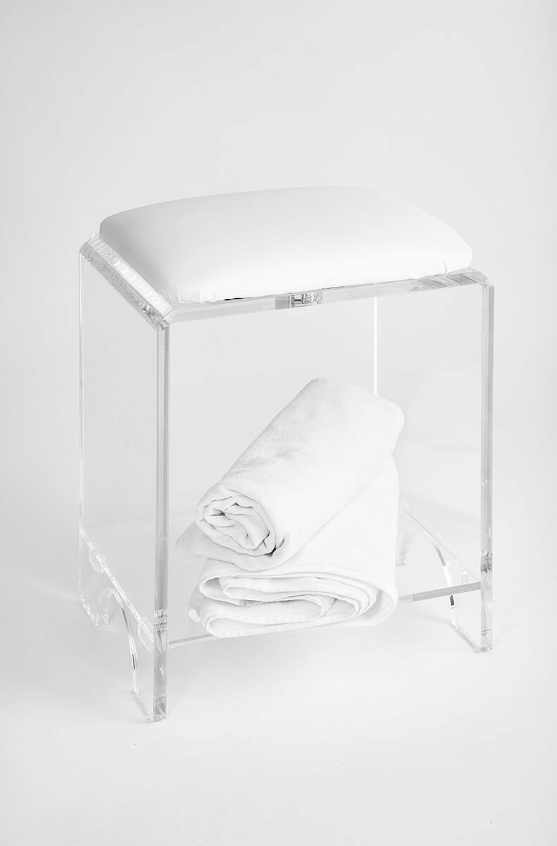 Табурет большой прозрачный с мягким верхом и полочкой