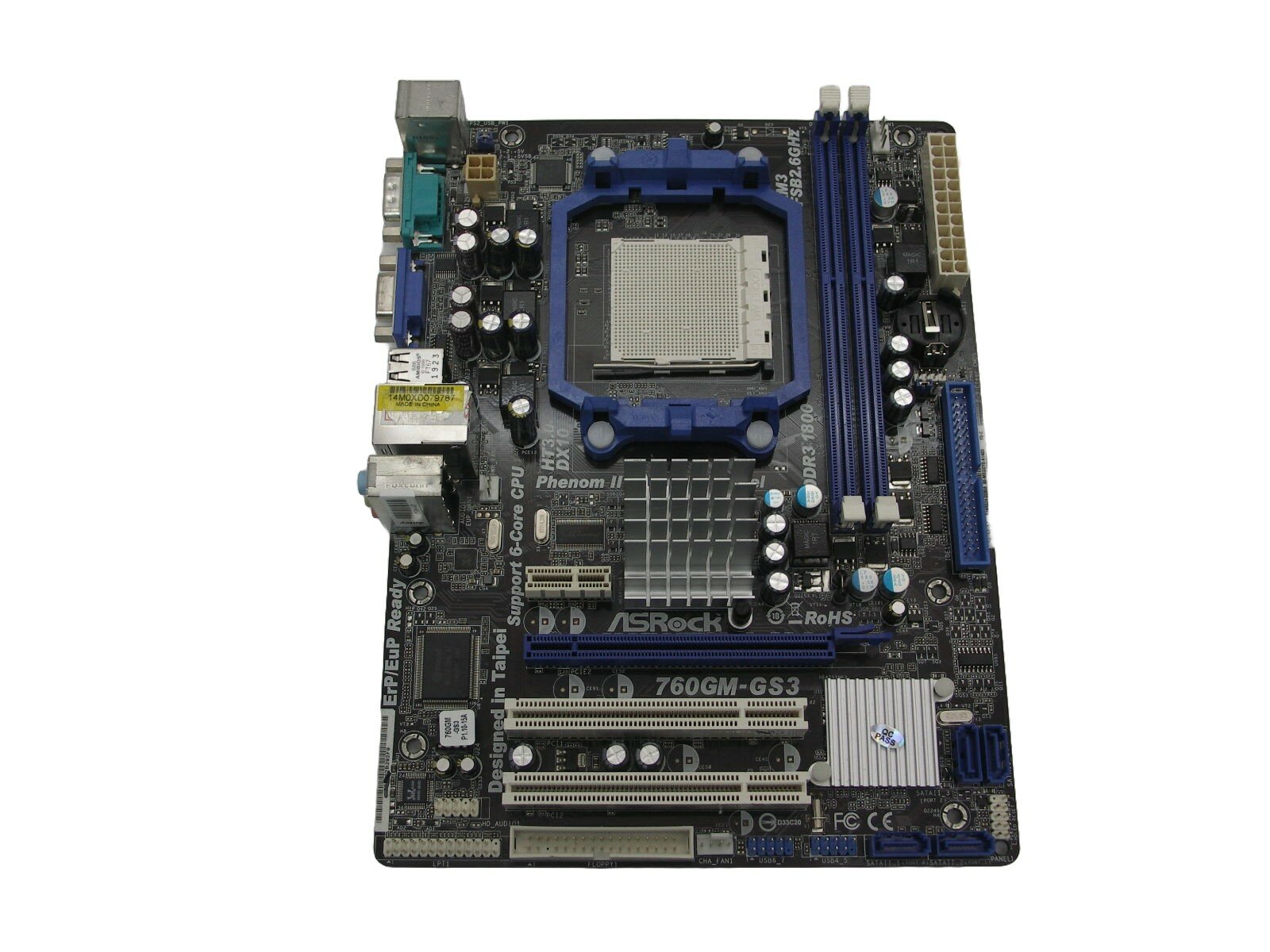 Материнская плата S-AM3 ASRock 760GM-GS3 REV. G/A 1.02, AMD760/2xDDR3/SVGA/SATA/Sb/Lan/mATX, без планки