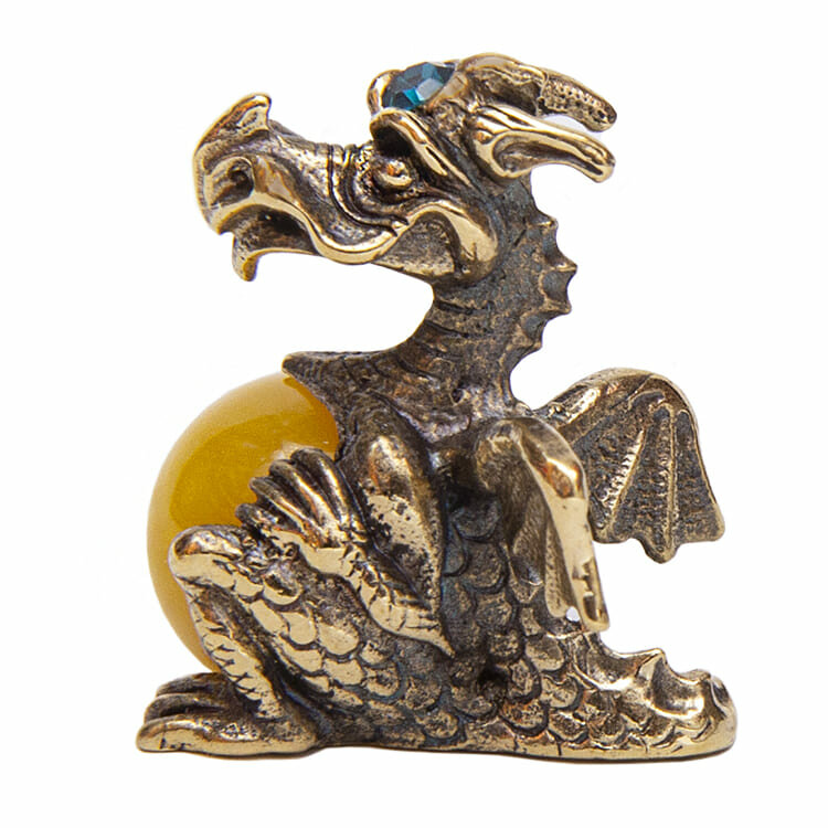 Статуэтка с натуральным молочным янтарем Волшебный дракон 3 см